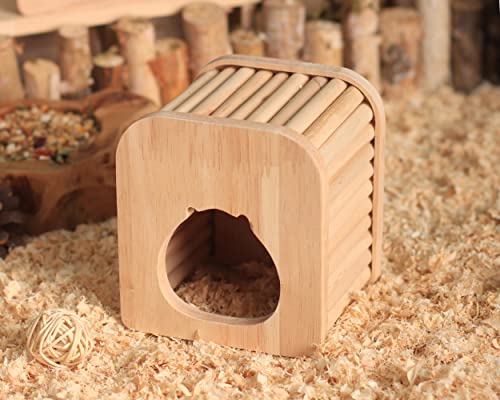 MPMLMF Hamster Sleeping House Hideout& Hamster Wood, Hamster Toys with Climbing Ladder, Hamster Accessories for Hamsters Gerbils Hedgehog or Similar-Sized Pets (Rectangle—Shaped)