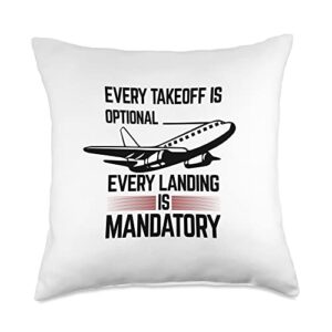 vg designs pilot quote airplane every takeoff is optional throw pillow, 18x18, multicolor