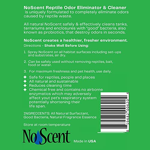 No Scent Reptile Tank Cleaner Spray & Pet Odor Management for Bearded Dragon, Turtle, Lizard Terrarium Freshener (2 Fl Oz / 59 mL)