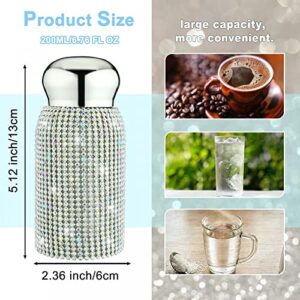 Diamond Water Bottle for Women Diamond Bling Water Bottle Rhinestone Stainless Steel Thermal Water Bottle 200 ML Vacuum Flask Sparking Refillable Insulated Water Bottle (Silver)