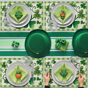 Seliem St. Patrick's Day Lucky Shamrock Clover Bushes Placemats Set of 4, Green Irish Dining Table Place Mats, Seasonal Spring Farmhouse Kitchen Decor Home Holiday Decoration 12 x 18 Inch