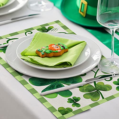 Seliem St. Patrick's Day Lucky Shamrock Clover Bushes Placemats Set of 4, Green Irish Dining Table Place Mats, Seasonal Spring Farmhouse Kitchen Decor Home Holiday Decoration 12 x 18 Inch