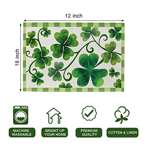 Seliem St. Patrick's Day Lucky Shamrock Clover Bushes Placemats Set of 4, Green Irish Dining Table Place Mats, Seasonal Spring Farmhouse Kitchen Decor Home Holiday Decoration 12 x 18 Inch