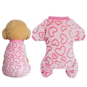 dxhycc fleece dog pajamas cute dog heart pajamas puppy jumpsuit pajamas warm soft pet holiday clothes for small medium cats and dogs (pink, l)