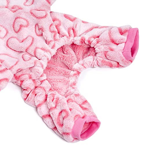 Dxhycc Fleece Dog Pajamas Cute Dog Heart Pajamas Puppy Jumpsuit Pajamas Warm Soft Pet Holiday Clothes for Small Medium Cats and Dogs (Pink, L)