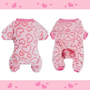 Dxhycc Fleece Dog Pajamas Cute Dog Heart Pajamas Puppy Jumpsuit Pajamas Warm Soft Pet Holiday Clothes for Small Medium Cats and Dogs (Pink, L)