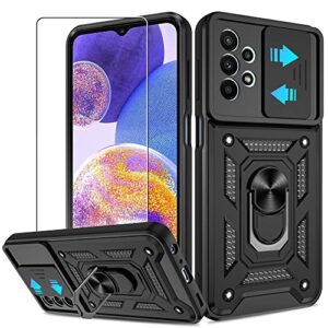 atump samsung a23 case, galaxy a23 5g/4g case with hd screen protector, heavy duty shockproof protective case with magnetic car mount ring stand [military grade] protective case, black