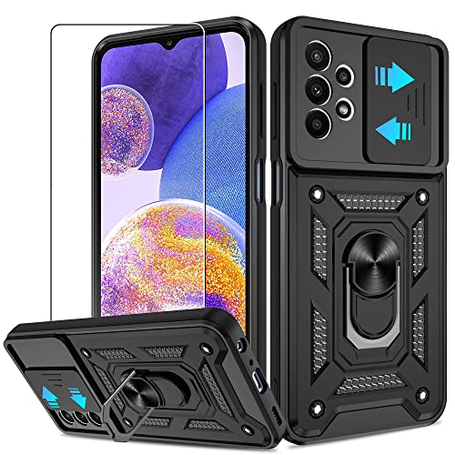 ATUMP Samsung A23 Case, Galaxy A23 5G/4G Case with HD Screen Protector, Heavy Duty Shockproof Protective Case with Magnetic Car Mount Ring Stand [Military Grade] Protective Case, Black