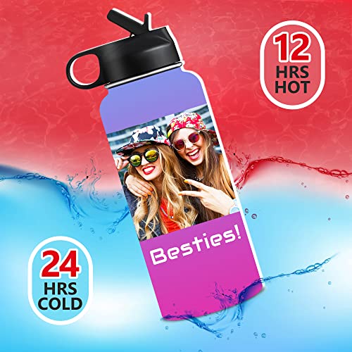 Personalized Insulated Water Bottle with Straw, Christmas Birthday Gift for Kids Women Men, Custom Stainless Steel Thermoses Cup with Photos Pictures Text, 32OZ