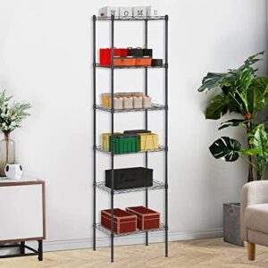 heavy duty 5/6 tier wire shelving unit adjustable storage rack on wheels 6000 lbs weight capacity metal shelves space saving wire shelf (black, 600 lbs (11.8" d x 16.7" w x 63.6" h))