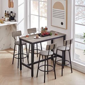 ogaol bar table and chair sets for 4, 5 pieces industrial counter height pub table and 4 pu soft stools with back&adjustable feet, 47" dining table and chairs for restaurant,living room (gray, 47")