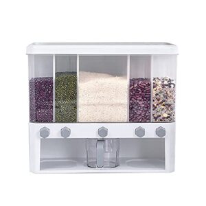 gdrasuya10 10l kitchen dry kitchen food storage, dispenser wall mounted cereal rice storage container tank 5-grid