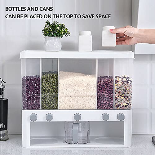 Gdrasuya10 10L Kitchen Dry Kitchen Food Storage, Dispenser Wall Mounted Cereal Rice Storage Container Tank 5-Grid