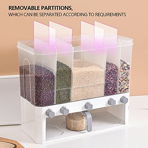 Gdrasuya10 10L Kitchen Dry Kitchen Food Storage, Dispenser Wall Mounted Cereal Rice Storage Container Tank 5-Grid