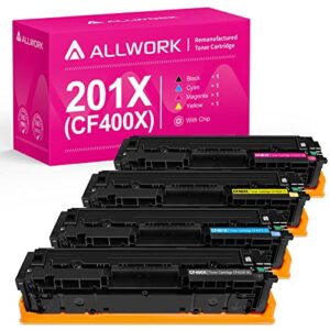 allwork 201x remanufactured toner cartridge replacement for cf400x high yied use for color laser pro m252n m252dw mfp m277dw mfp m277n mfp m277c6 mfp m274n printers - black cyan yellow magenta