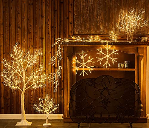 LITBLOOM Lighted Garland with Timer 120 LED Fairy Lights 6FT, Decorative Garland with Lights Battery Operated for Indoor Outdoor Home Fireplace Mantle Christmas Decoration