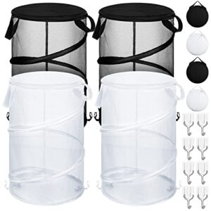 4 set pop up laundry hamper with lid mesh collapsible laundry baskets with handles round foldable pop up hamper with sticky hooks for dirty clothes storage room organizer travel room dorm white, black