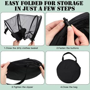 4 Set Pop up Laundry Hamper with Lid Mesh Collapsible Laundry Baskets with Handles Round Foldable Pop up Hamper with Sticky Hooks for Dirty Clothes Storage Room Organizer Travel Room Dorm White, Black