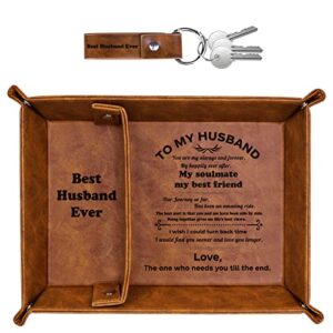 zapuvo best husband ever gifts pu leather tray and keychain, unique valentine's day anniversary birthday gifts from wife, men gift ideas for him husband who has everything for fathers day christmas