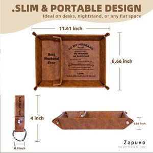 ZAPUVO Best Husband Ever Gifts PU Leather Tray and Keychain, Unique Valentine's Day Anniversary Birthday Gifts from Wife, Men Gift Ideas for Him Husband Who Has Everything for Fathers Day Christmas