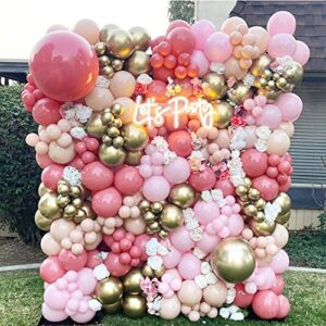 orgnafey retro dusty pink balloons garland kit 171pcs pastel light pink nude metallic gold balloon arch for wedding princess bridal engagement anniversary girl baby shower birthday party decorations