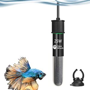 AquaMiracle 25W Small Aquarium Heater Submersible Fish Tank Heater Betta Heater, Easy Operation with Preset Temperature 78℉(26℃), for Tanks up to 5 Gallon