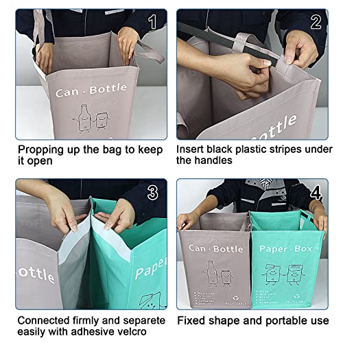 JIALAI HOME Recycling Waste Bin Bags, Recycle Bin, Trash Sorting Bins Organizer Baskets 36 Gallon for Kitchen Home, Reusable Waterproof Compartment Container, Pack of 4 Bags