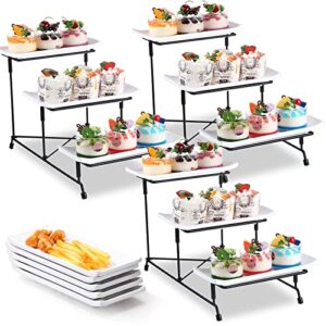 3 pcs 3 tier serving trays rectangular 3 tier serving stand collapsible sturdier metal rack melamine tiered serving tray platters for entertaining fruit food display dessert cupcake party (black)