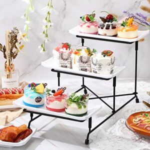 3 Pcs 3 Tier Serving Trays Rectangular 3 Tier Serving Stand Collapsible Sturdier Metal Rack Melamine Tiered Serving Tray Platters for Entertaining Fruit Food Display Dessert Cupcake Party (Black)