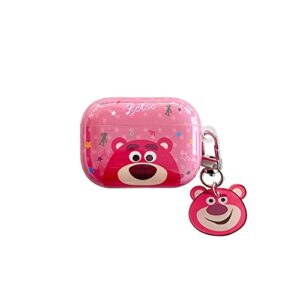 airpods pro 2 case, soft tpu cover with keychain charm for apple airpod pro 2nd generation lotso huggin bear pink color disney anime animation cartoon cute lovely adorable kids girls women