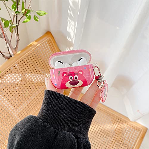 AirPods Pro 2 Case, Soft TPU Cover with Keychain Charm for Apple AirPod Pro 2nd Generation Lotso Huggin Bear Pink Color Disney Anime Animation Cartoon Cute Lovely Adorable Kids Girls Women