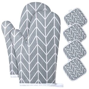 auauy oven mitts and potholders bbq gloves-oven mitts and pot holders with recycled infill silicone non-slip cooking gloves for cooking baking grilling (6-piece set,grey)