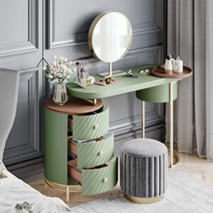 fuqiaotec modern makeup vanity table, stylish and simple design dressing table with led lighted mirror & 3 drawers side cabinet, desktop with a hidden storage, without stool, green