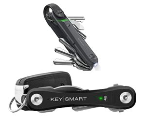 keysmart max - compact trackable key organizer w led flashlight and tile bluetooth key finder technology (up to 14 keys, steel gray) bundle with keysmart pro (up to 10 keys, black)