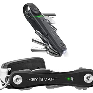 KeySmart Max - Compact Trackable Key Organizer w LED Flashlight and Tile Bluetooth Key Finder Technology (up to 14 Keys, Steel Gray) Bundle with KeySmart Pro (up to 10 Keys, Black)