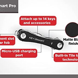 KeySmart Max - Compact Trackable Key Organizer w LED Flashlight and Tile Bluetooth Key Finder Technology (up to 14 Keys, Steel Gray) Bundle with KeySmart Pro (up to 10 Keys, Black)