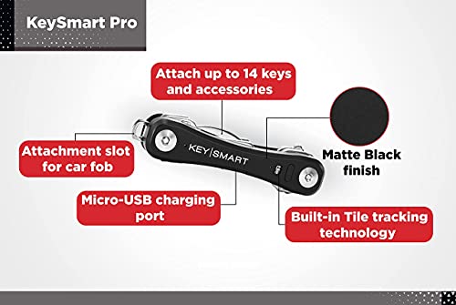 KeySmart Max - Compact Trackable Key Organizer w LED Flashlight and Tile Bluetooth Key Finder Technology (up to 14 Keys, Steel Gray) Bundle with KeySmart Pro (up to 10 Keys, Black)