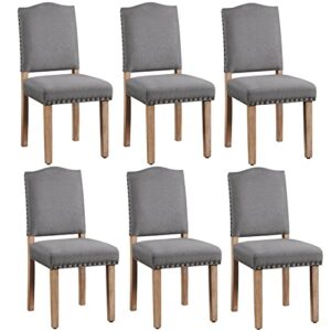 yaheetech dining chairs fabric side chair with solid wood legs parson chairs with nailhead trim for home kitchen living room, dark gray, 6pcs