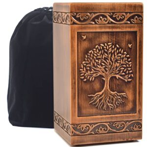 engmvwod handmade wooden engraved urn for human ashes 250lbs adult male female satin bag tree of life cremation urns pet dog cat box