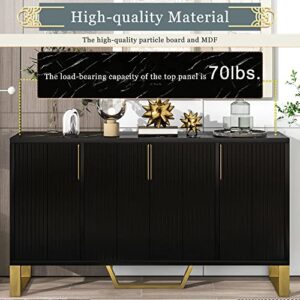 VilroCaz Modern 60'' Large Storage Cabinet Sideboard, Wooden Console Table Kitchen Buffet Cabinet with Metal Handles & Legs and Adjustable Shelves for Living Room Kitchen Entryway (Black-1)