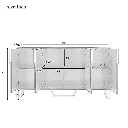 VilroCaz Modern 60'' Large Storage Cabinet Sideboard, Wooden Console Table Kitchen Buffet Cabinet with Metal Handles & Legs and Adjustable Shelves for Living Room Kitchen Entryway (Black-1)