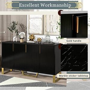 VilroCaz Modern 60'' Large Storage Cabinet Sideboard, Wooden Console Table Kitchen Buffet Cabinet with Metal Handles & Legs and Adjustable Shelves for Living Room Kitchen Entryway (Black-1)