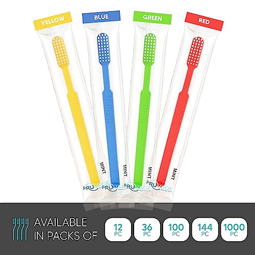 PRUVADE 144 Pack Disposable Toothbrushes with Toothpaste, Built In - Prepasted Toothbrushes Individually Wrapped |Single Use Waterless Tooth Brush with Soft Bristles for Airbnb, Hotel, Camping, Travel