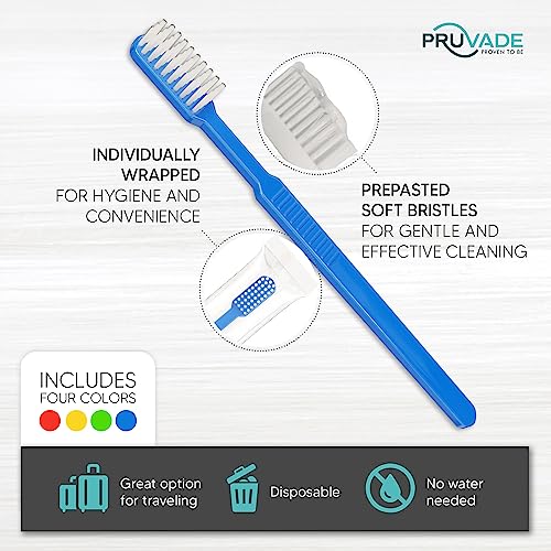 PRUVADE 144 Pack Disposable Toothbrushes with Toothpaste, Built In - Prepasted Toothbrushes Individually Wrapped |Single Use Waterless Tooth Brush with Soft Bristles for Airbnb, Hotel, Camping, Travel