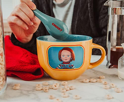 Child's Play Chucky "Good Guys" 24-Ounce Ceramic Soup Mug w/ Spoon | Bowl For Ice Cream, Cereal, Oatmeal | Large Coffee Cup For Espresso, Caffeine | Home & Kitchen Essential | Horror Movie Collectible