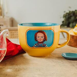 Child's Play Chucky "Good Guys" 24-Ounce Ceramic Soup Mug w/ Spoon | Bowl For Ice Cream, Cereal, Oatmeal | Large Coffee Cup For Espresso, Caffeine | Home & Kitchen Essential | Horror Movie Collectible