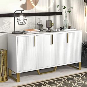 xd designs modern luxury 60'' large storage cabinet with gold metal handles & legs, kitchen buffet cabinet console entryway table with adjustable shelves for living room kitchen (white-f)