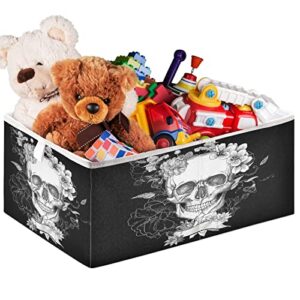 visesunny square storage bins skull flower vintage black storage baskets canvas fabric storage boxes foldable nursery basket for clothes,books,toys,shelves,gifts