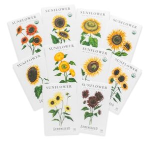 sereniseed sunflower seeds collection (10-pack) – 100% non gmo, open pollinated – grow guide