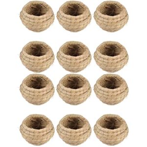 yarnow 12 pcs cage hideaway provides dove hand-woven parrot sparrow grass nesting cold hand house roosting hut nest finch breeding weather lovebird bed woven resting color shelter birds